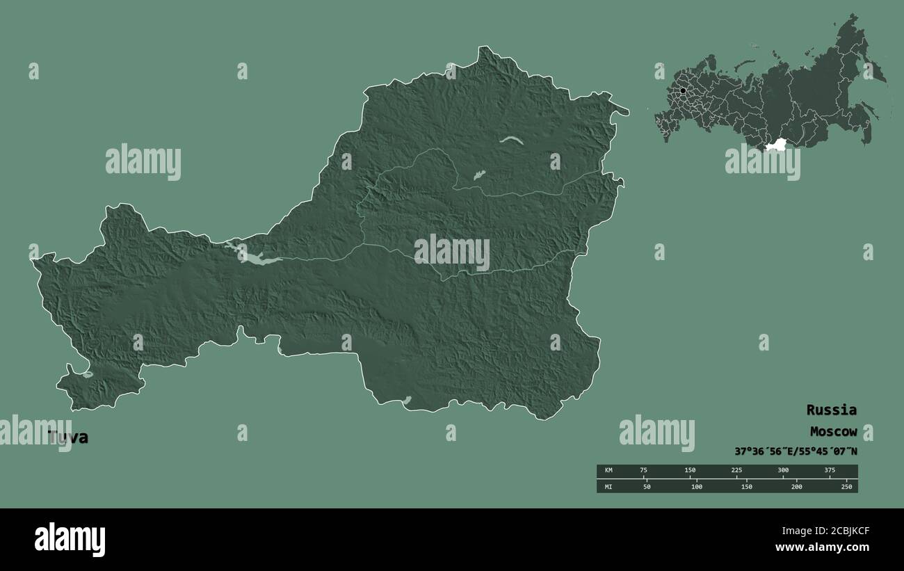 Shape of Tuva, republic of Russia, with its capital isolated on solid ...