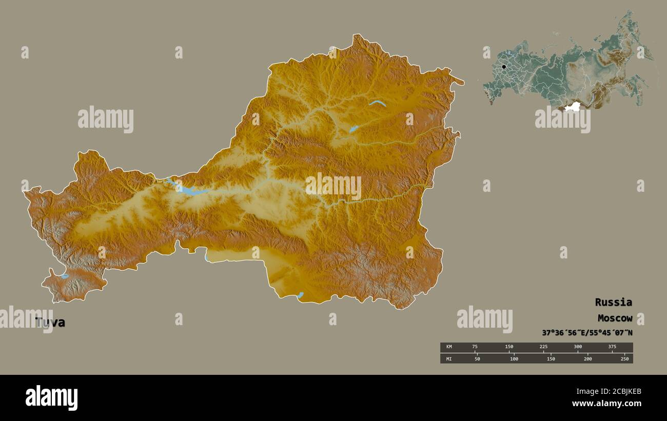 Shape of Tuva, republic of Russia, with its capital isolated on solid ...
