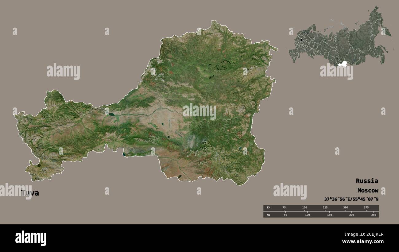 Shape of Tuva, republic of Russia, with its capital isolated on solid ...