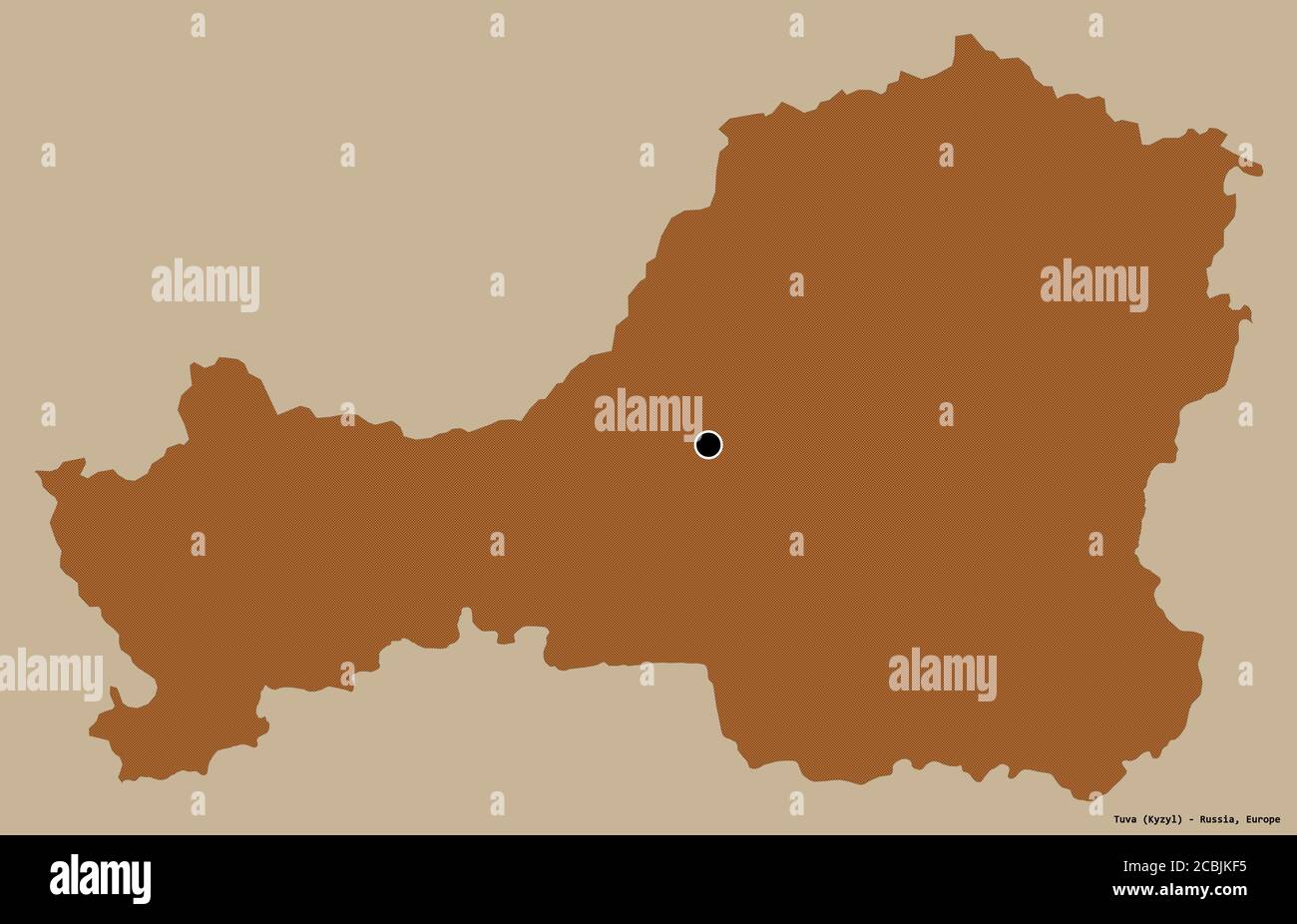 Shape of Tuva, republic of Russia, with its capital isolated on a solid ...