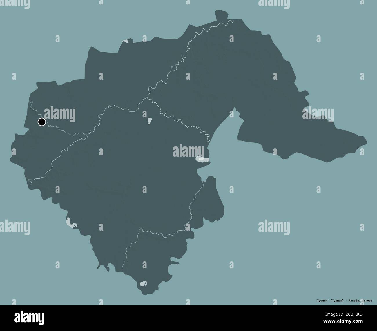 Shape of Tyumen', region of Russia, with its capital isolated on a ...