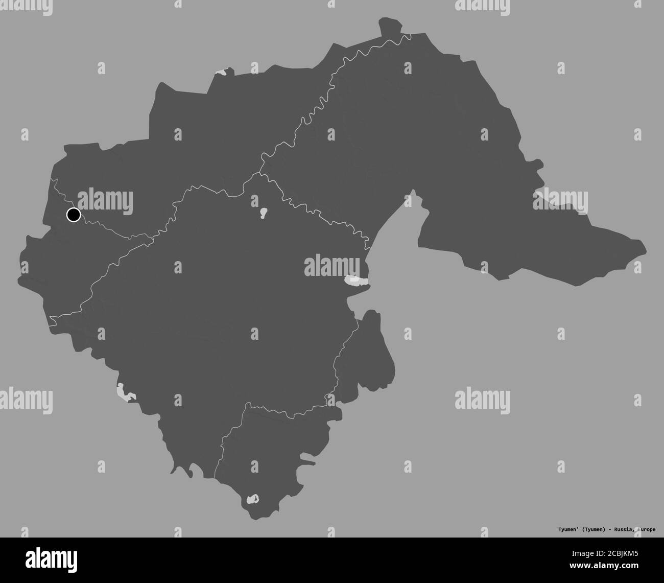 Shape of Tyumen', region of Russia, with its capital isolated on a ...