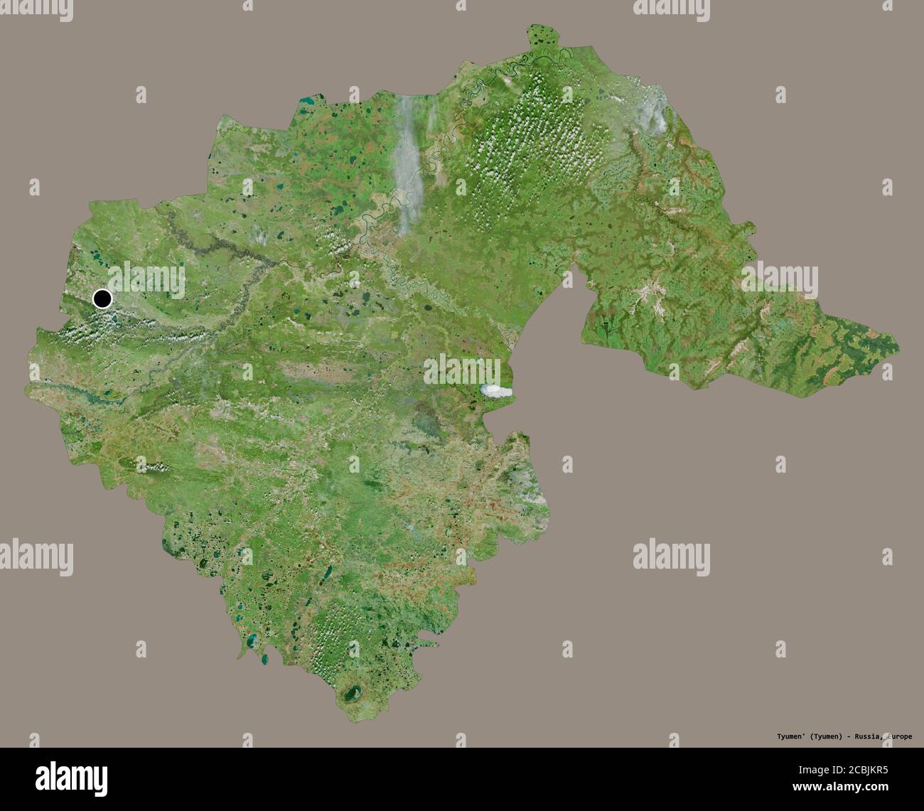 Shape of Tyumen', region of Russia, with its capital isolated on a ...