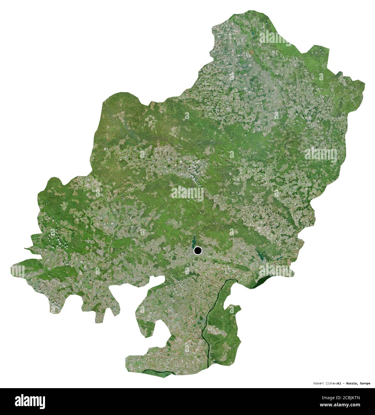 Shape of Udmurt, republic of Russia, with its capital isolated on white ...