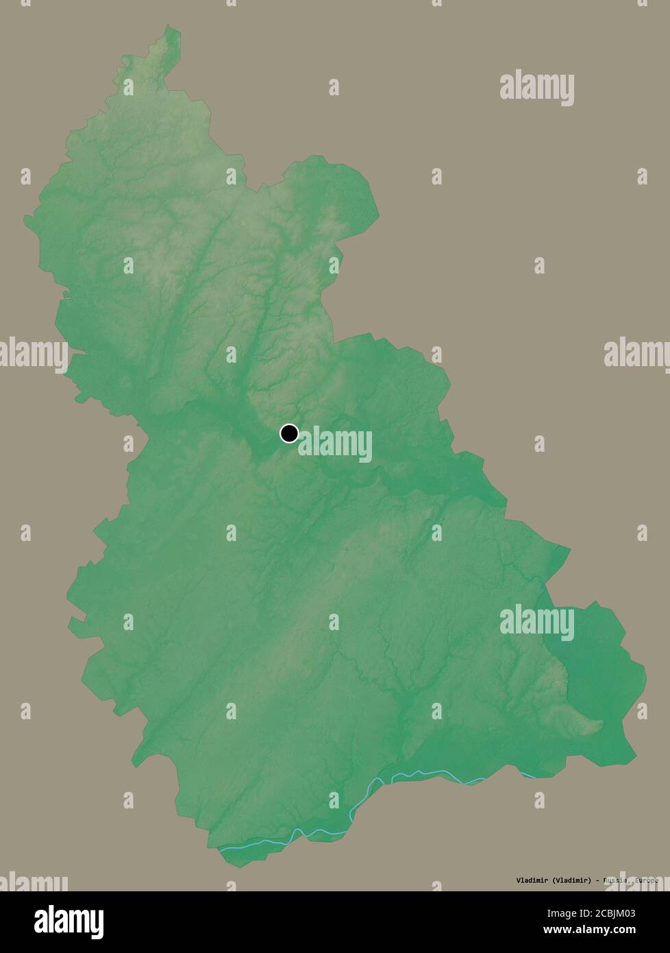 Shape of Vladimir, region of Russia, with its capital isolated on a ...