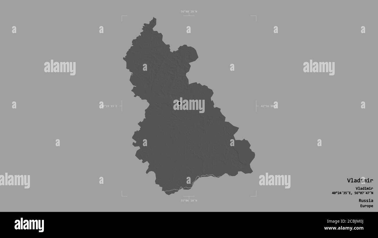 Area of Vladimir, region of Russia, isolated on a solid background in a ...