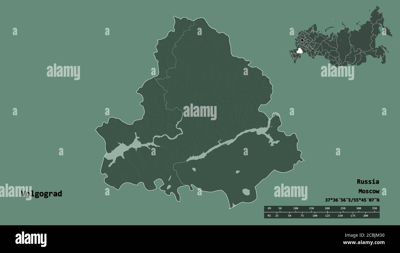 Shape of Volgograd, region of Russia, with its capital isolated on ...