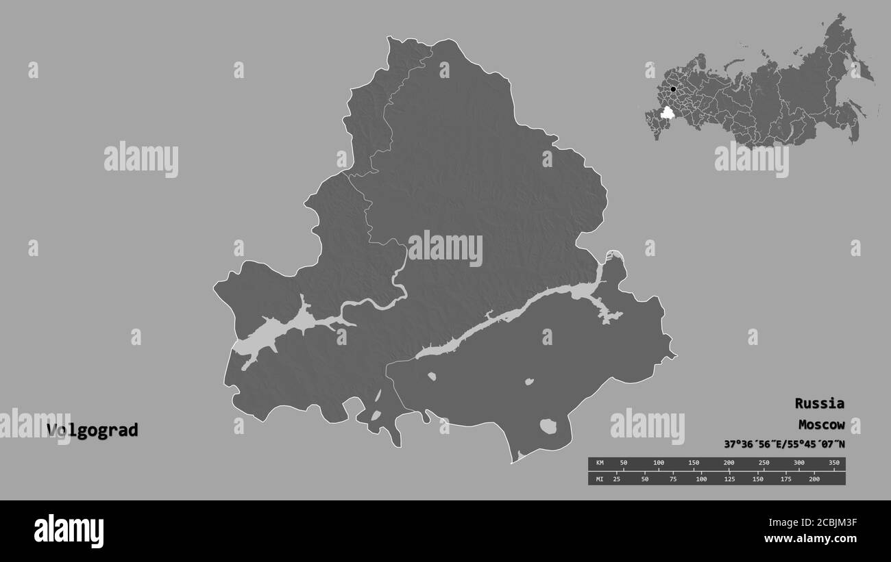 Shape of Volgograd, region of Russia, with its capital isolated on ...