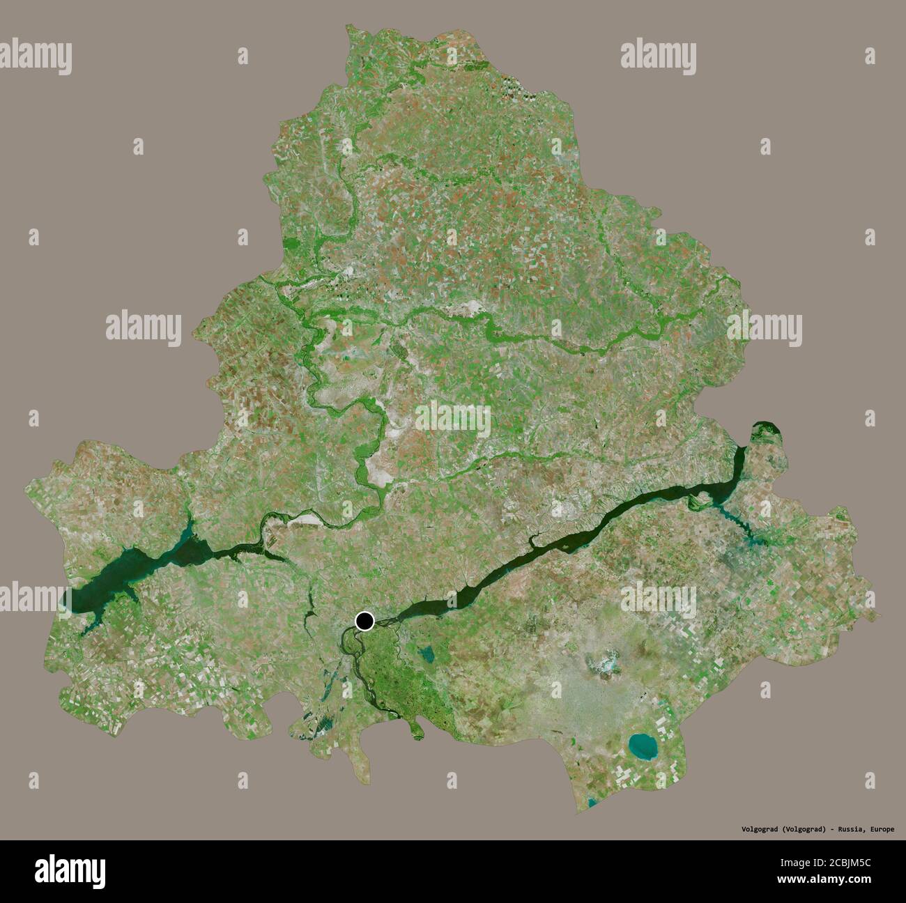 Shape of Volgograd, region of Russia, with its capital isolated on a ...