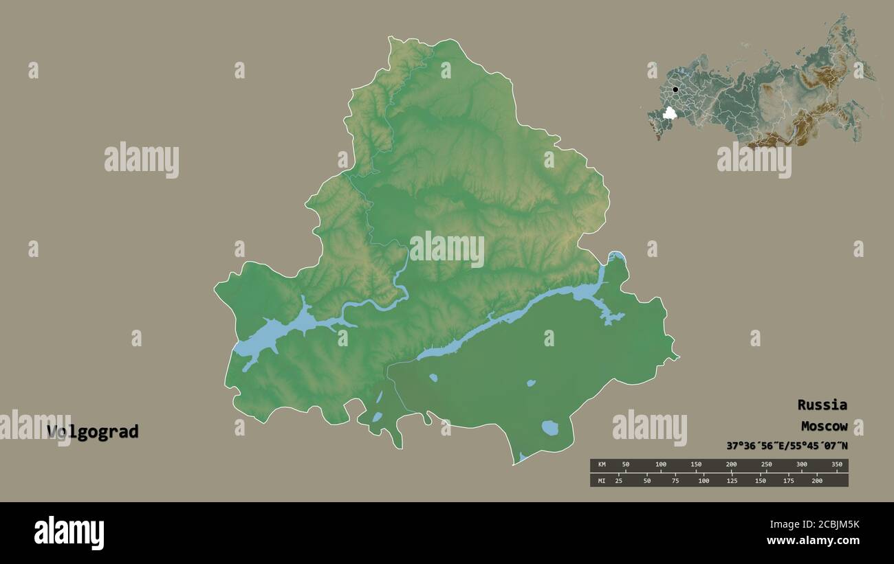 Shape of Volgograd, region of Russia, with its capital isolated on ...