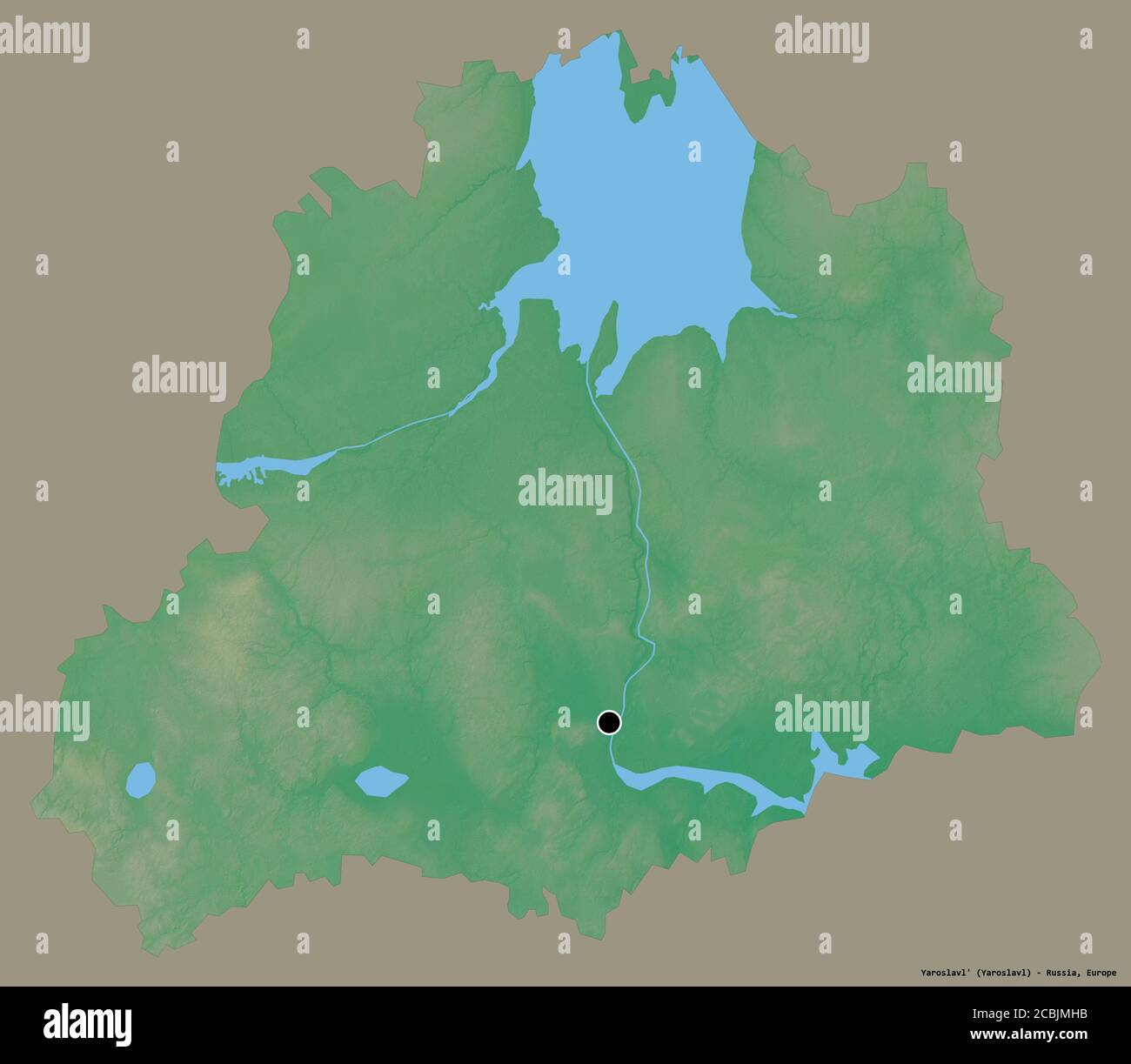 Shape of Yaroslavl', region of Russia, with its capital isolated on a ...