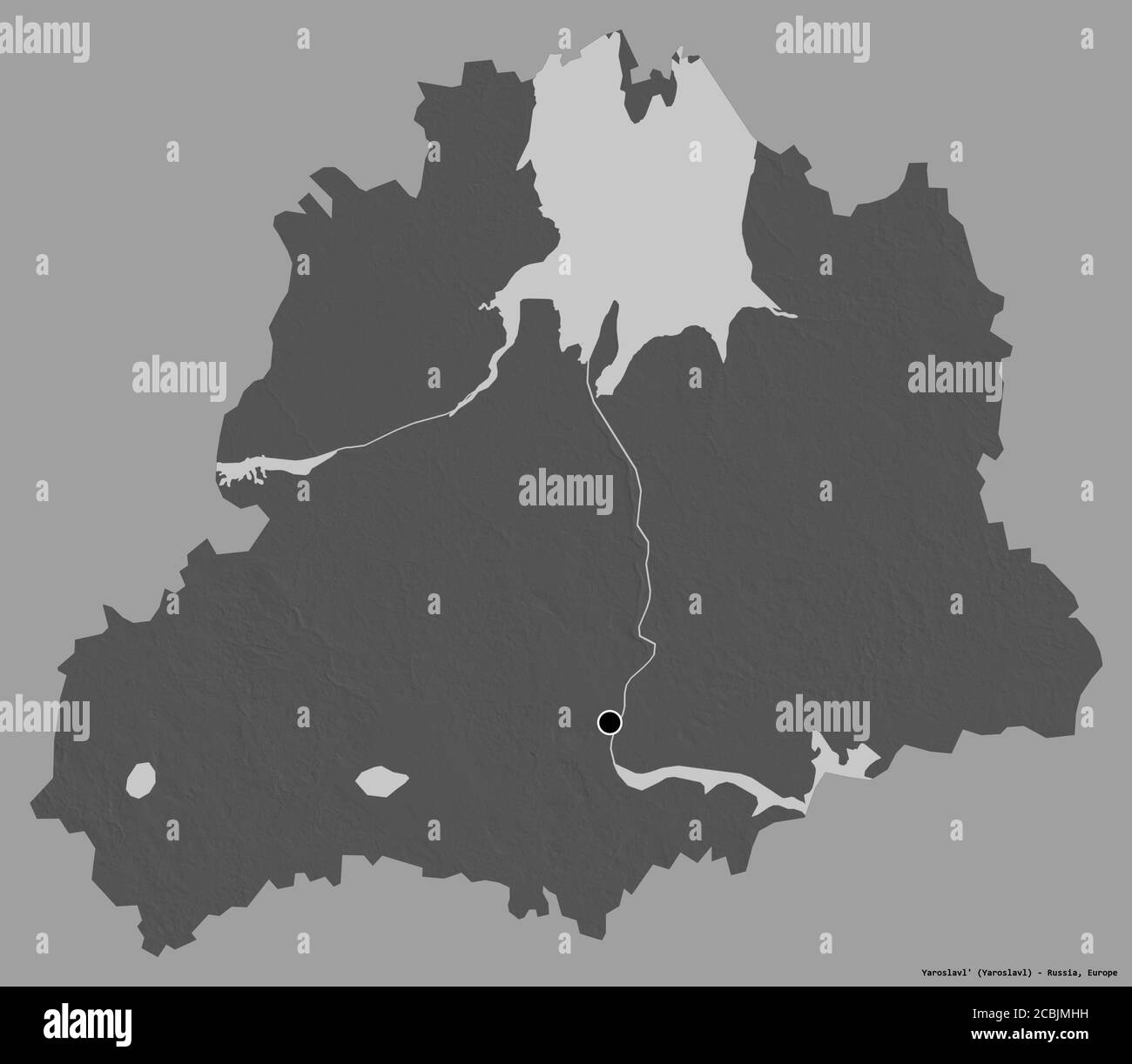 Shape of Yaroslavl', region of Russia, with its capital isolated on a ...