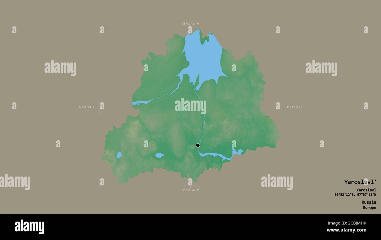 Area of Yaroslavl', region of Russia, isolated on a solid background in ...