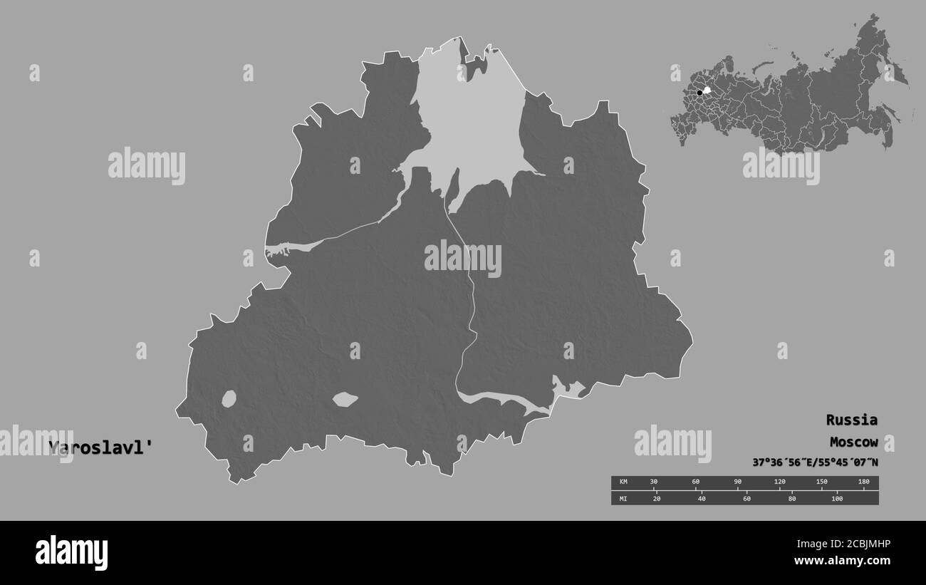 Shape of Yaroslavl', region of Russia, with its capital isolated on ...