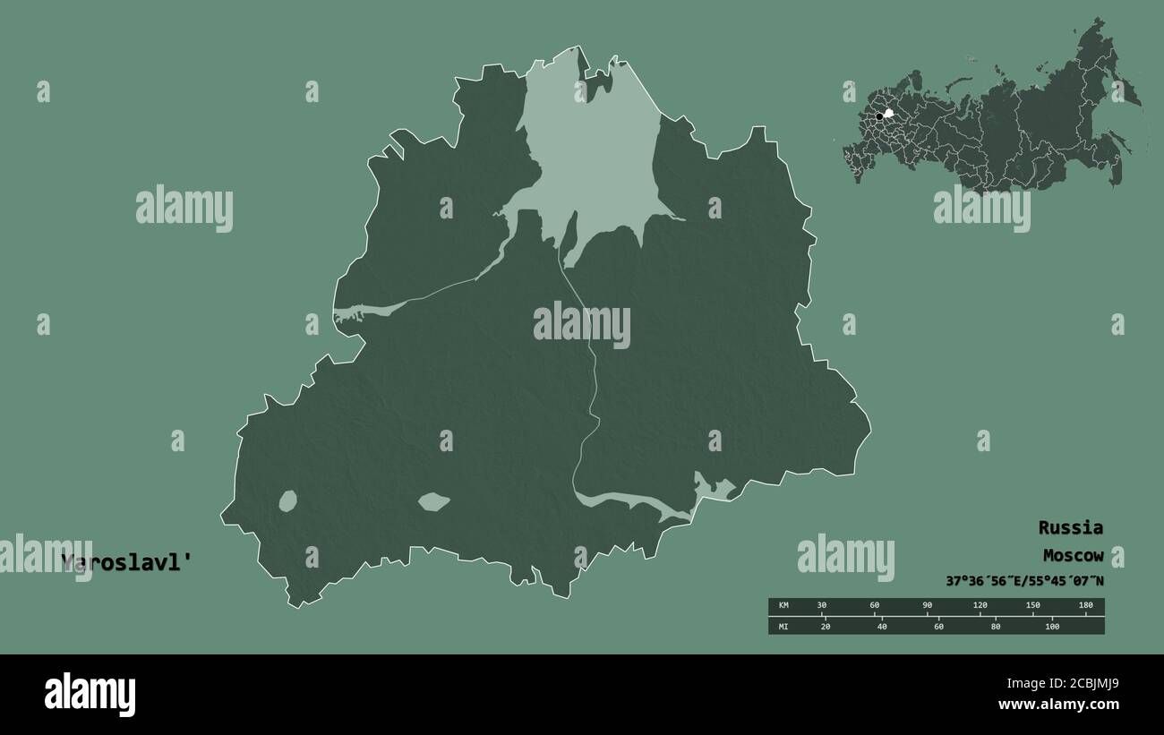Shape of Yaroslavl', region of Russia, with its capital isolated on ...
