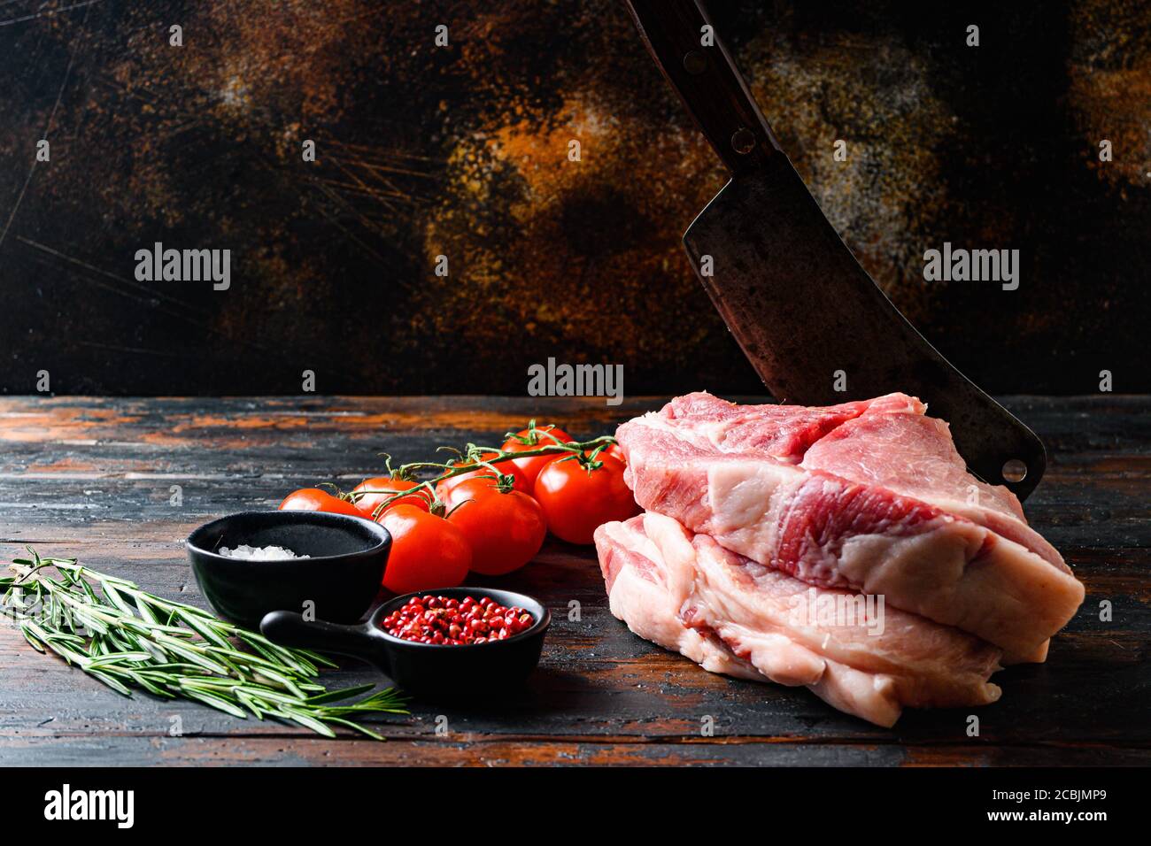 Farm fresh Pork Belly,Raw pork cutlet with oil and spices for grill or ...