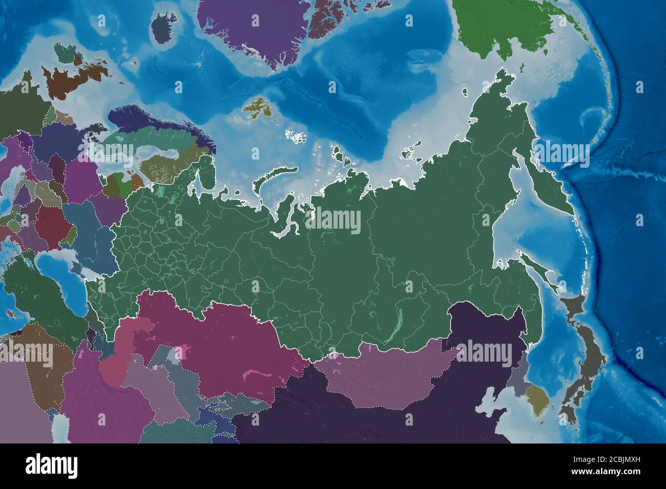 Extended area of Russia with country outline, international and ...