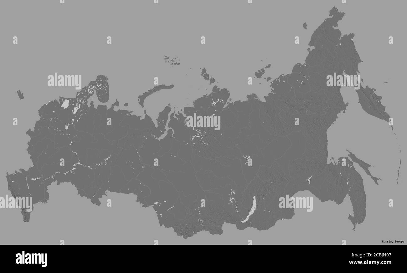 Shape of Russia with its capital isolated on a solid color background ...