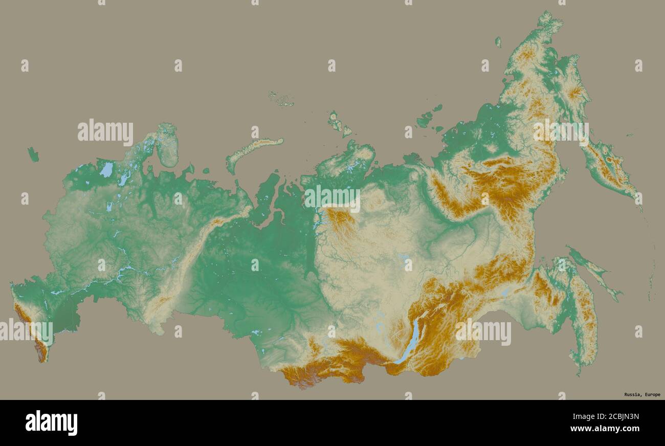 Shape of Russia with its capital isolated on a solid color background ...