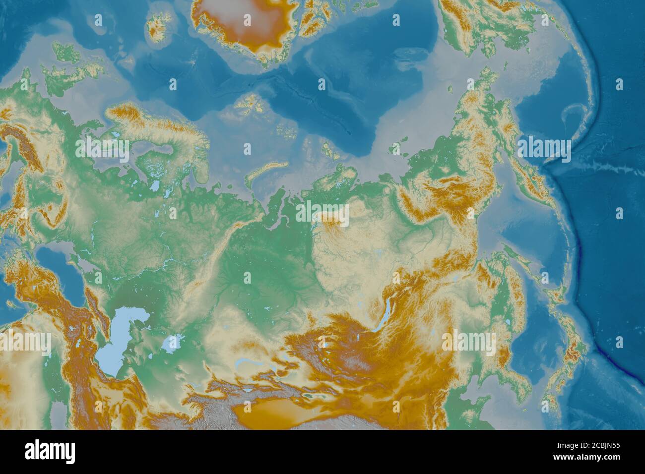 Extended area of Russia. Topographic relief map. 3D rendering Stock ...