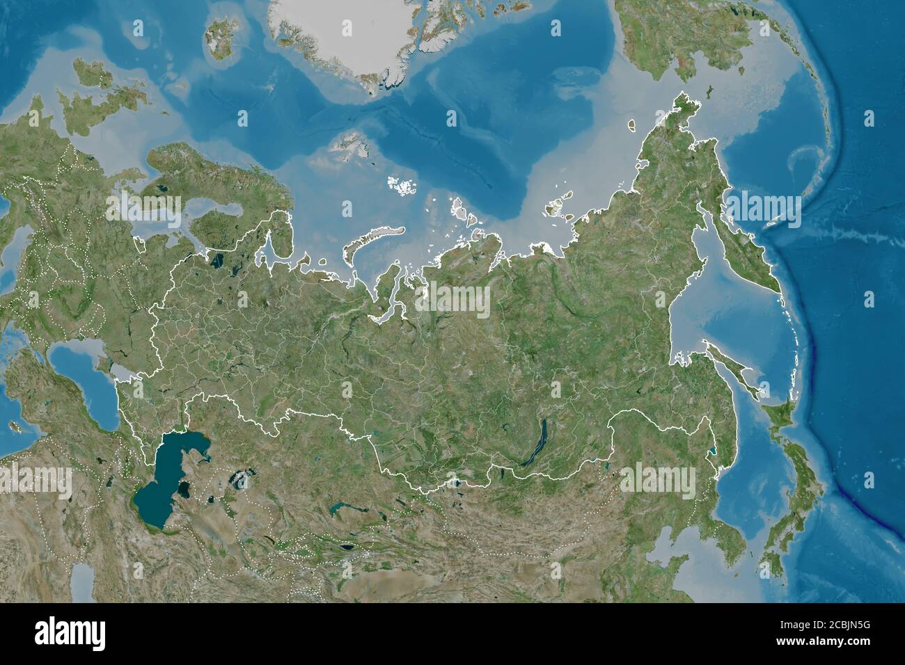 Extended area of Russia with country outline, international and ...