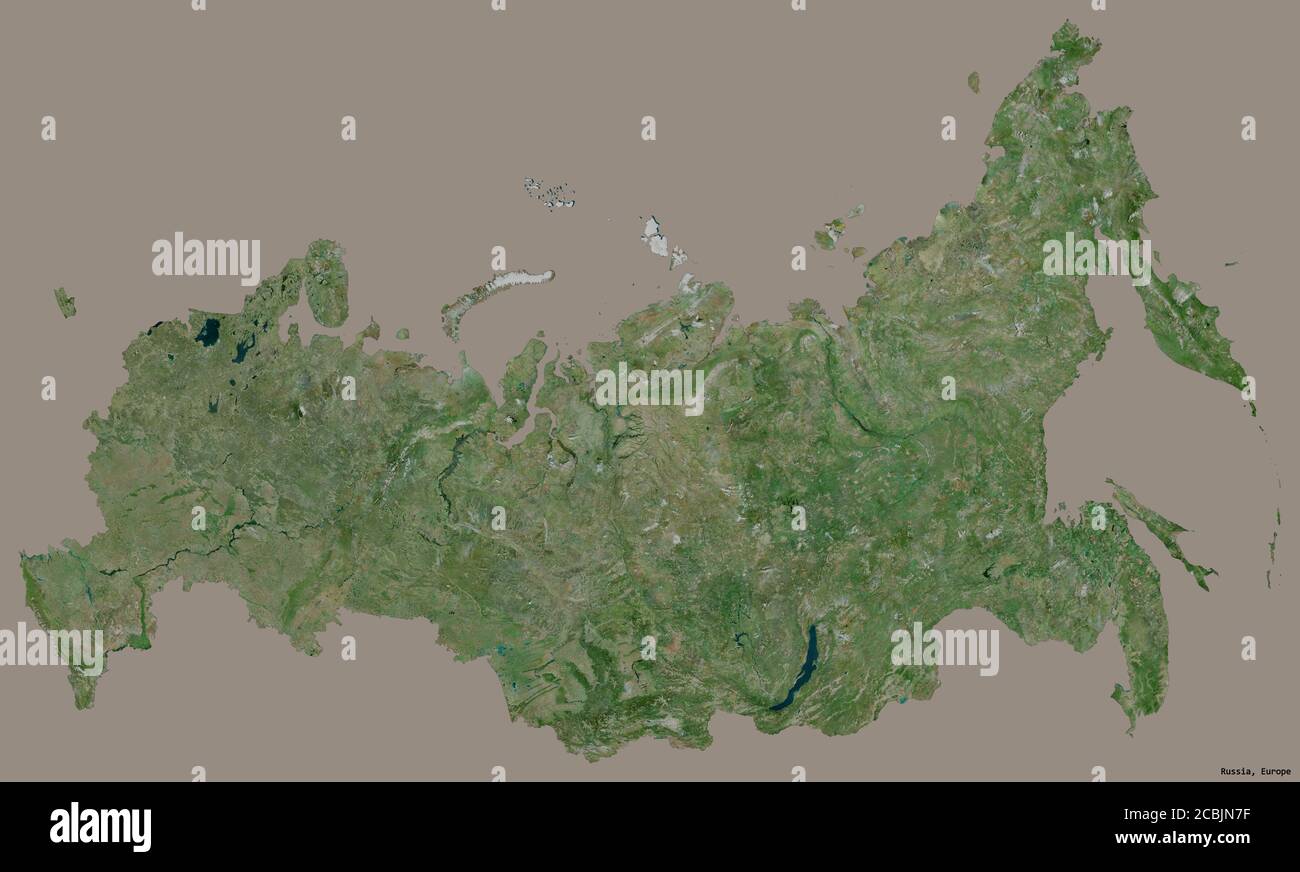 Shape of Russia with its capital isolated on a solid color background ...