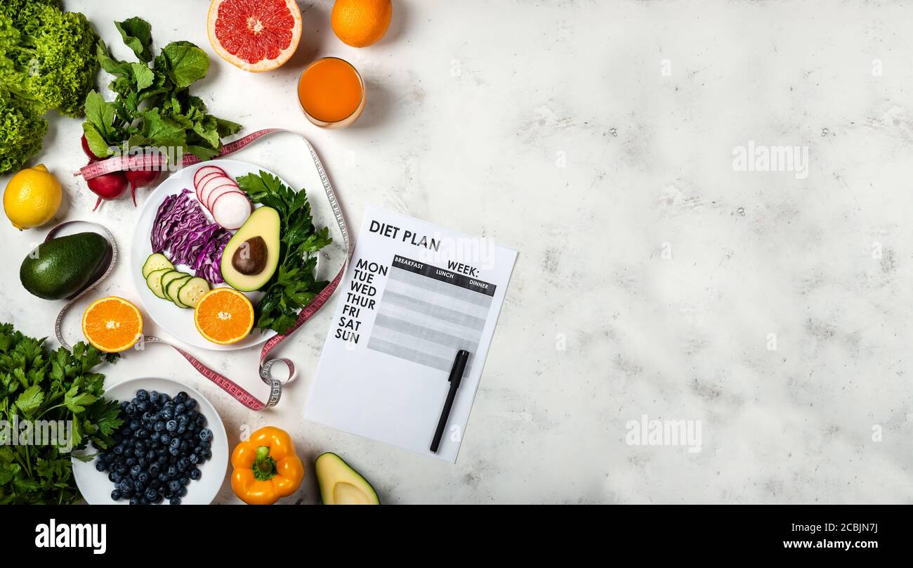 Diet plan with set healthy products Stock Photo - Alamy