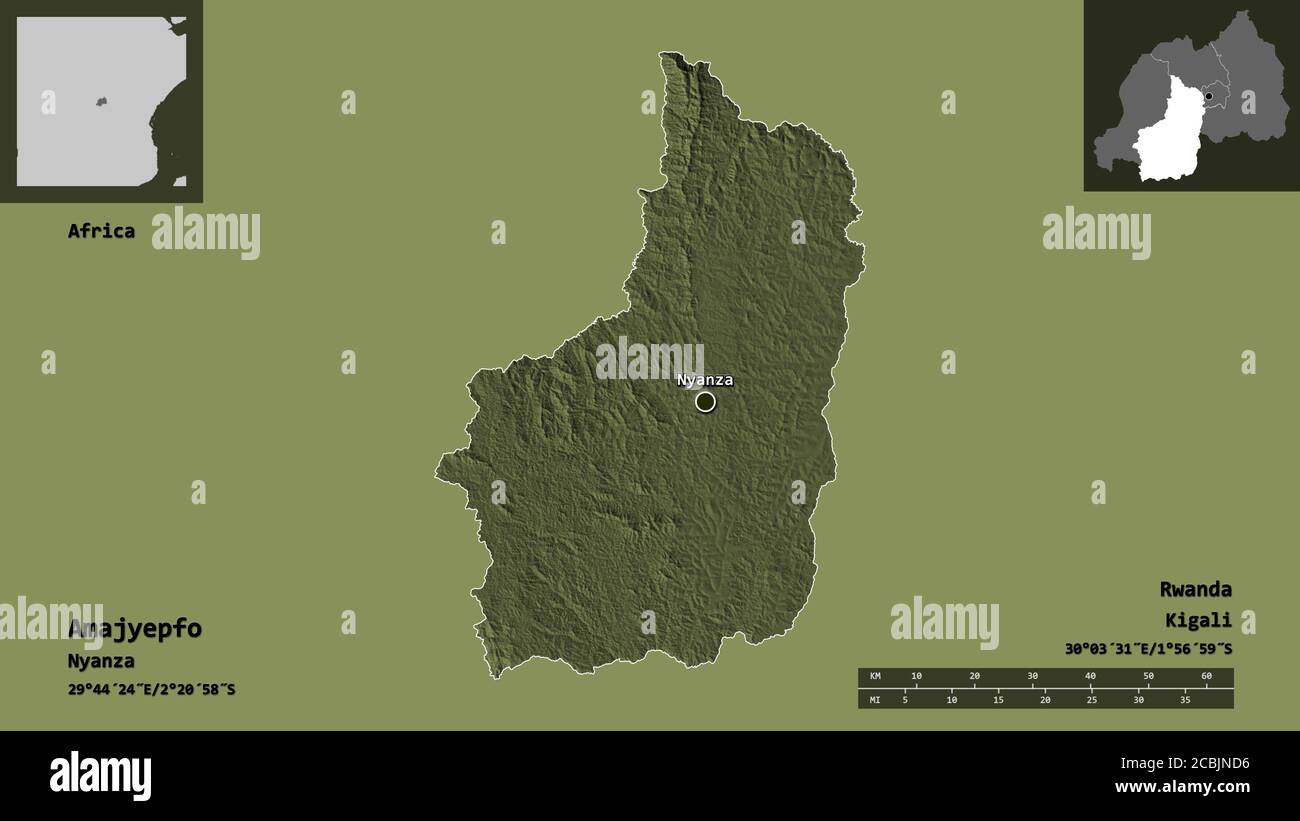 Shape of Amajyepfo, province of Rwanda, and its capital. Distance scale ...