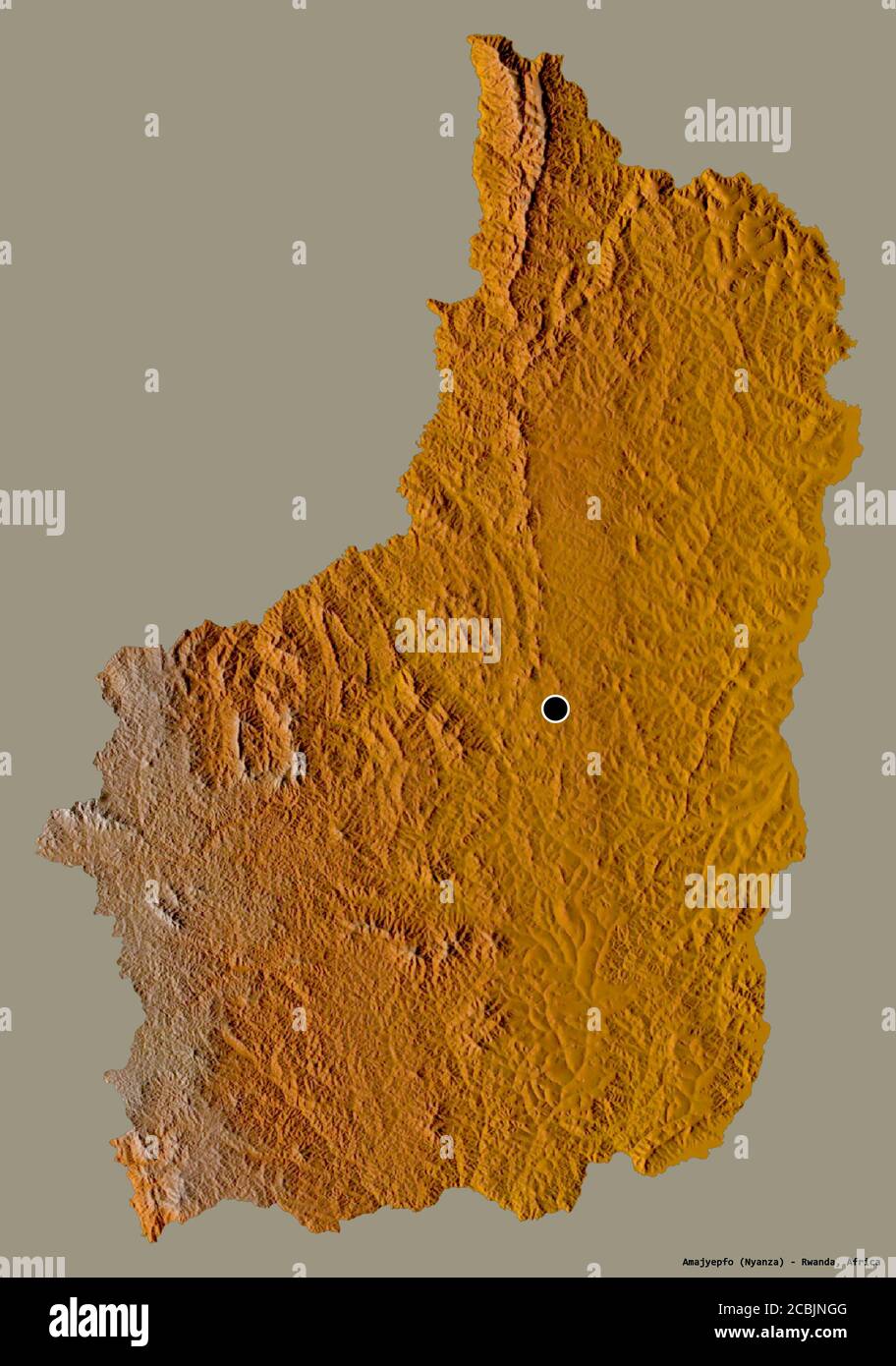 Shape of Amajyepfo, province of Rwanda, with its capital isolated on a ...