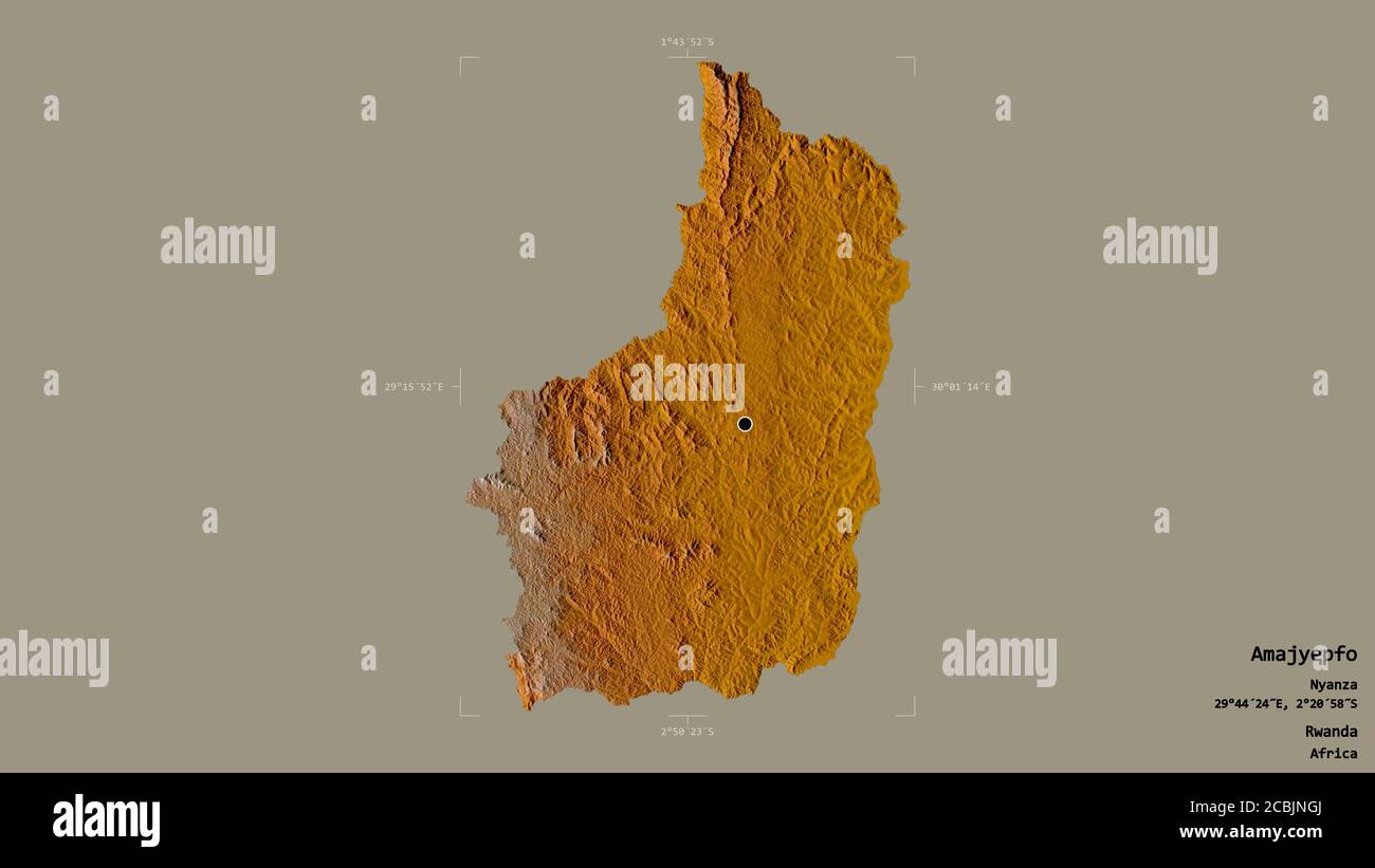 Area of Amajyepfo, province of Rwanda, isolated on a solid background ...