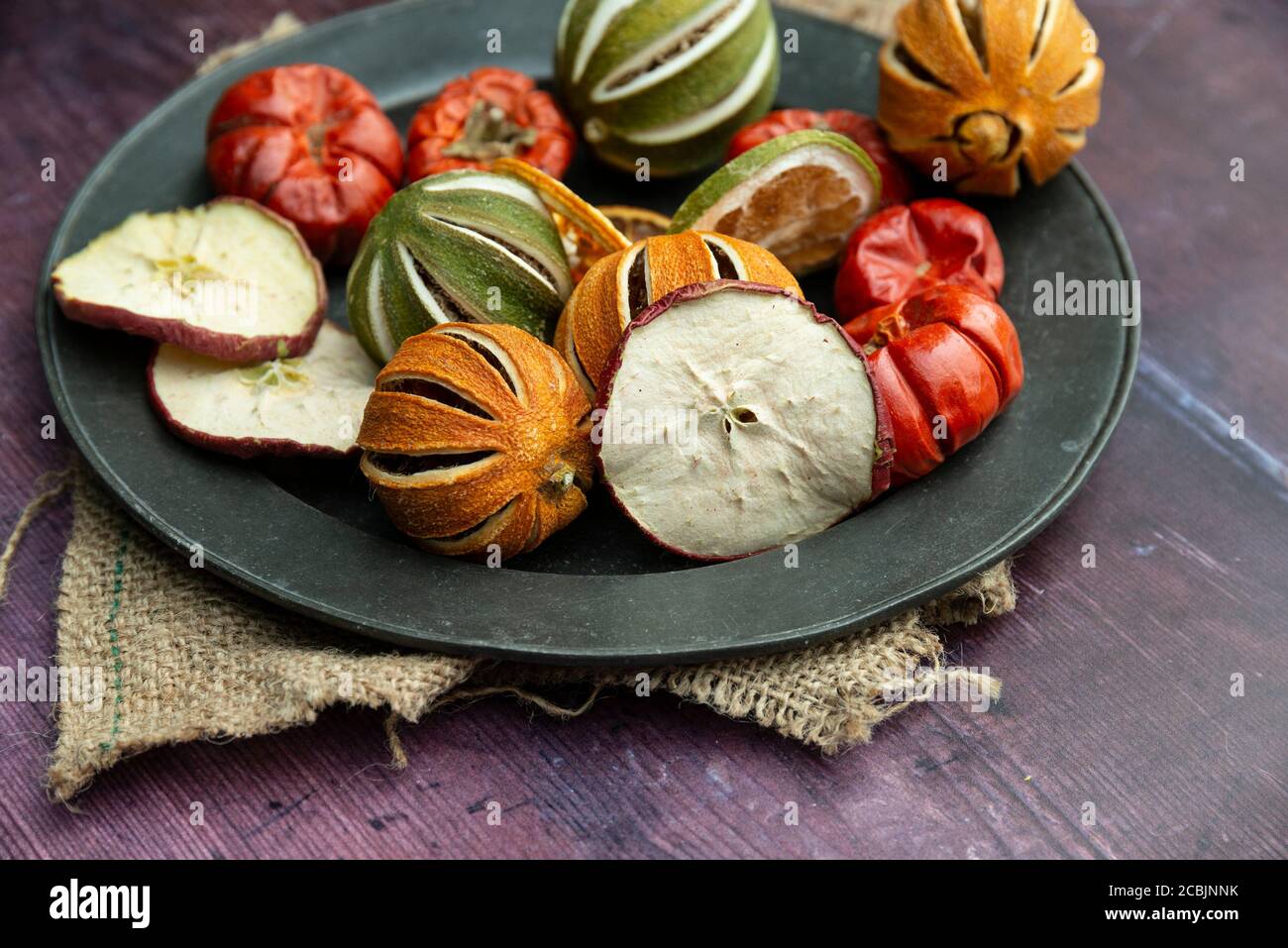 Beautiful food portrait of Wnter seasonal dried fruits with vintage ...