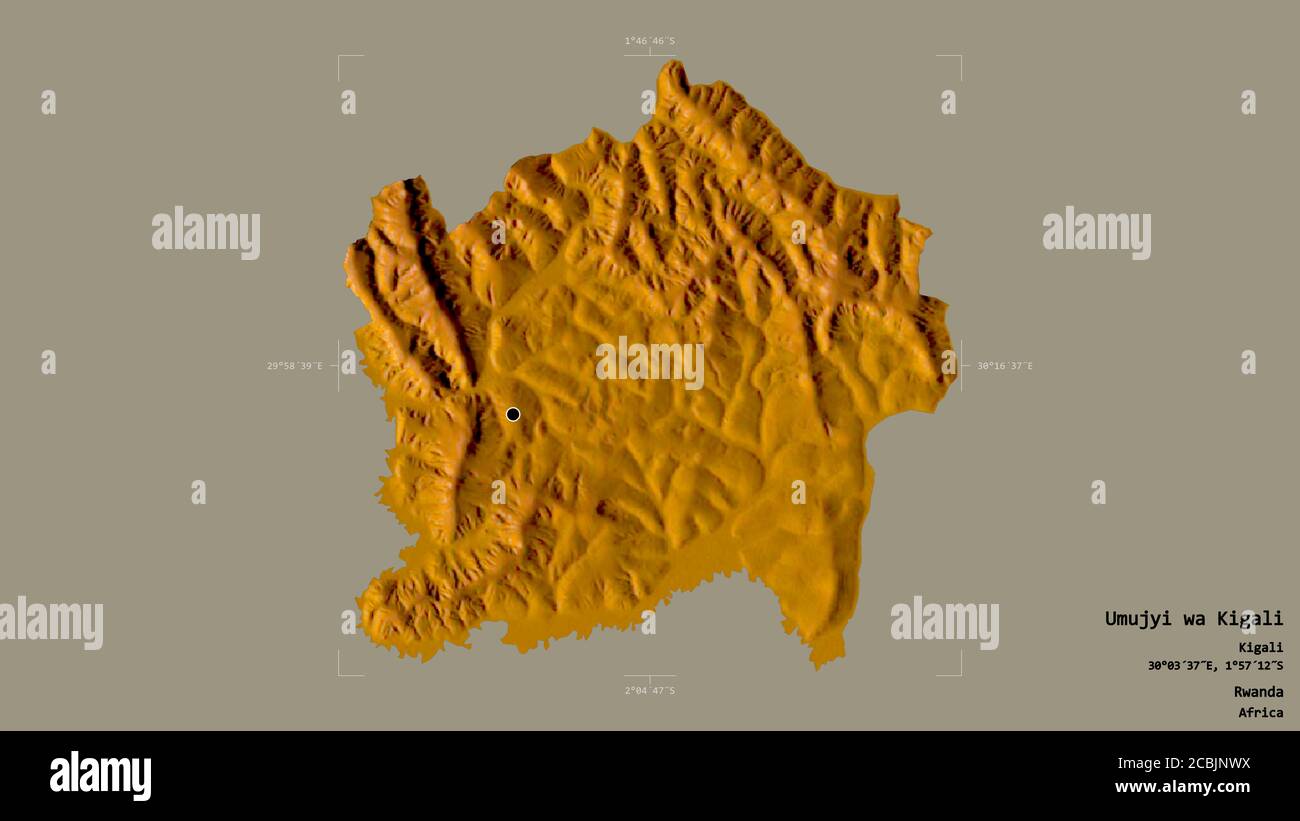 Area of Umujyi wa Kigali, province of Rwanda, isolated on a solid ...