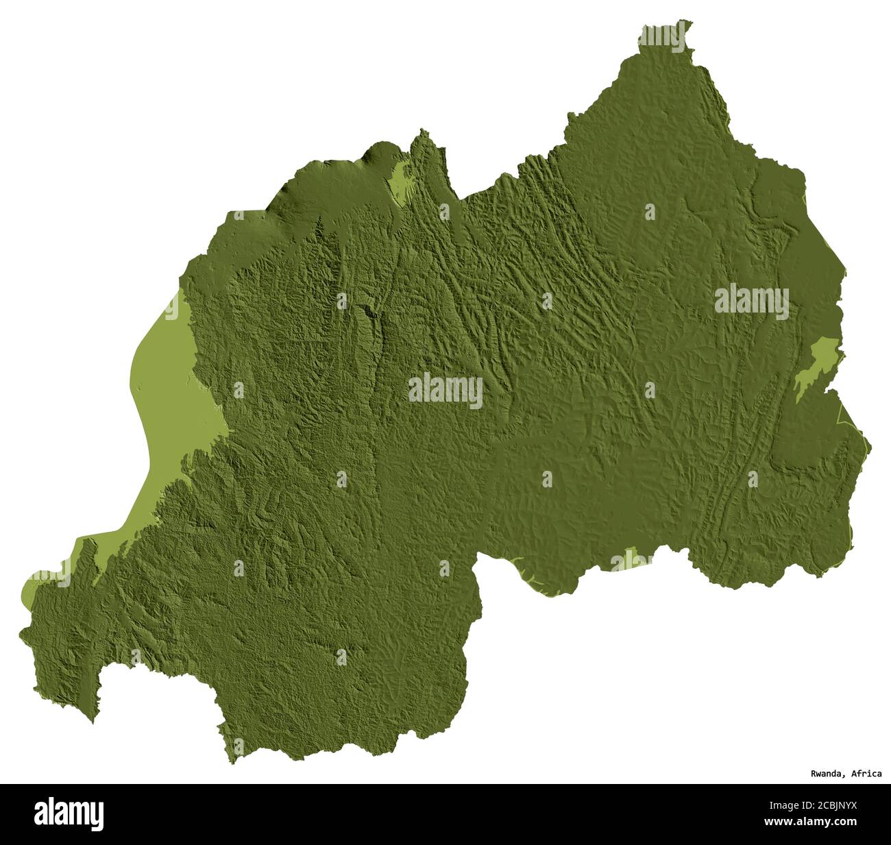 Shape of Rwanda with its capital isolated on white background. Colored ...