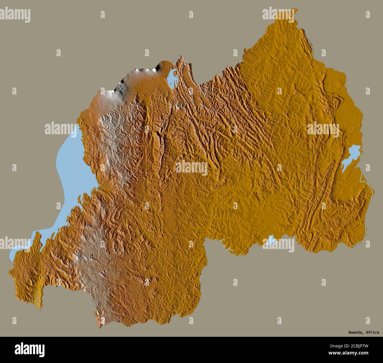 Shape of Rwanda with its capital isolated on a solid color background ...