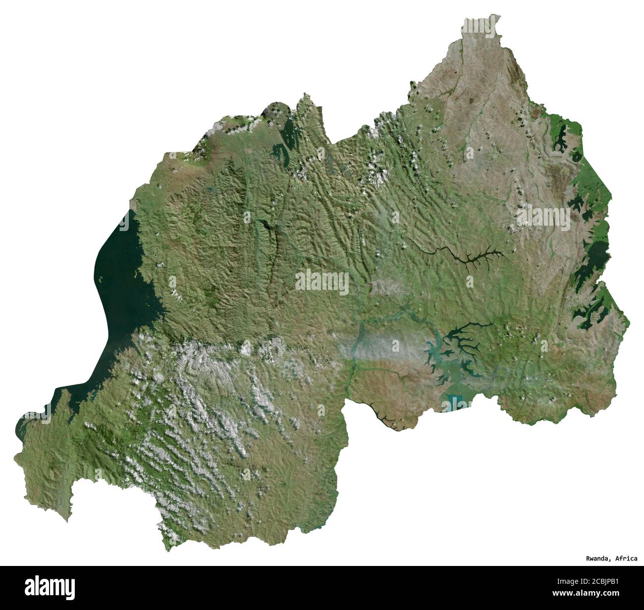 Shape of Rwanda with its capital isolated on white background ...