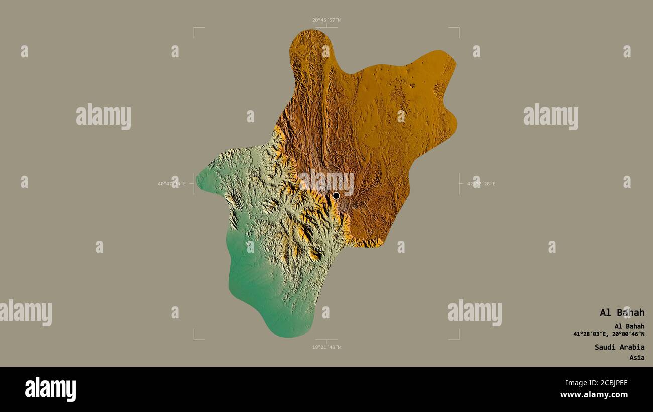 Area of Al Bahah, region of Saudi Arabia, isolated on a solid ...