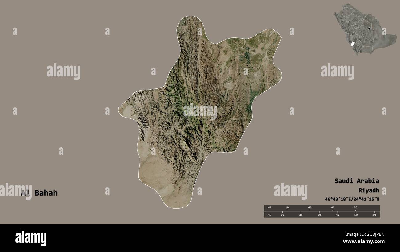 Shape of Al Bahah, region of Saudi Arabia, with its capital isolated on ...