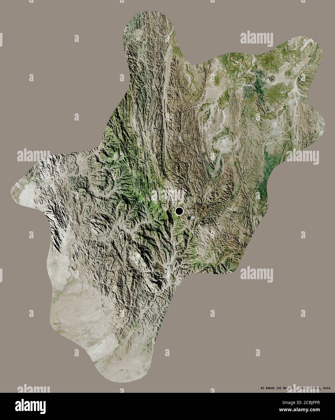 Shape of Al Bahah, region of Saudi Arabia, with its capital isolated on ...