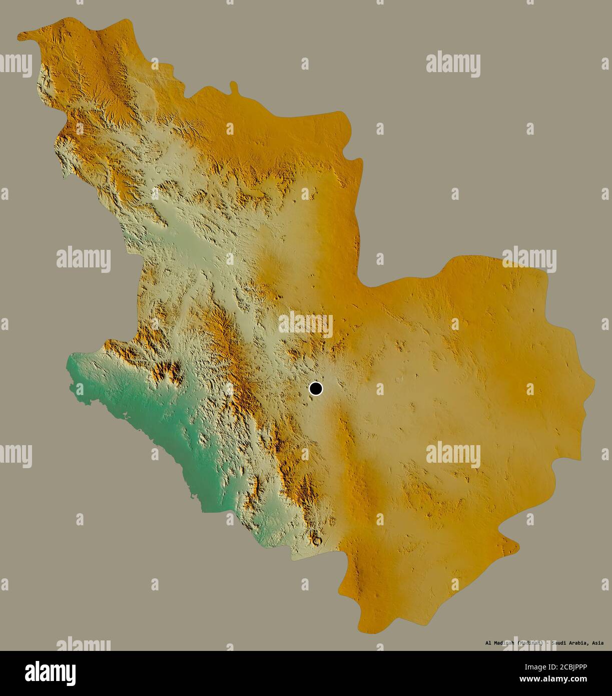Shape of Al Madinah, region of Saudi Arabia, with its capital isolated ...