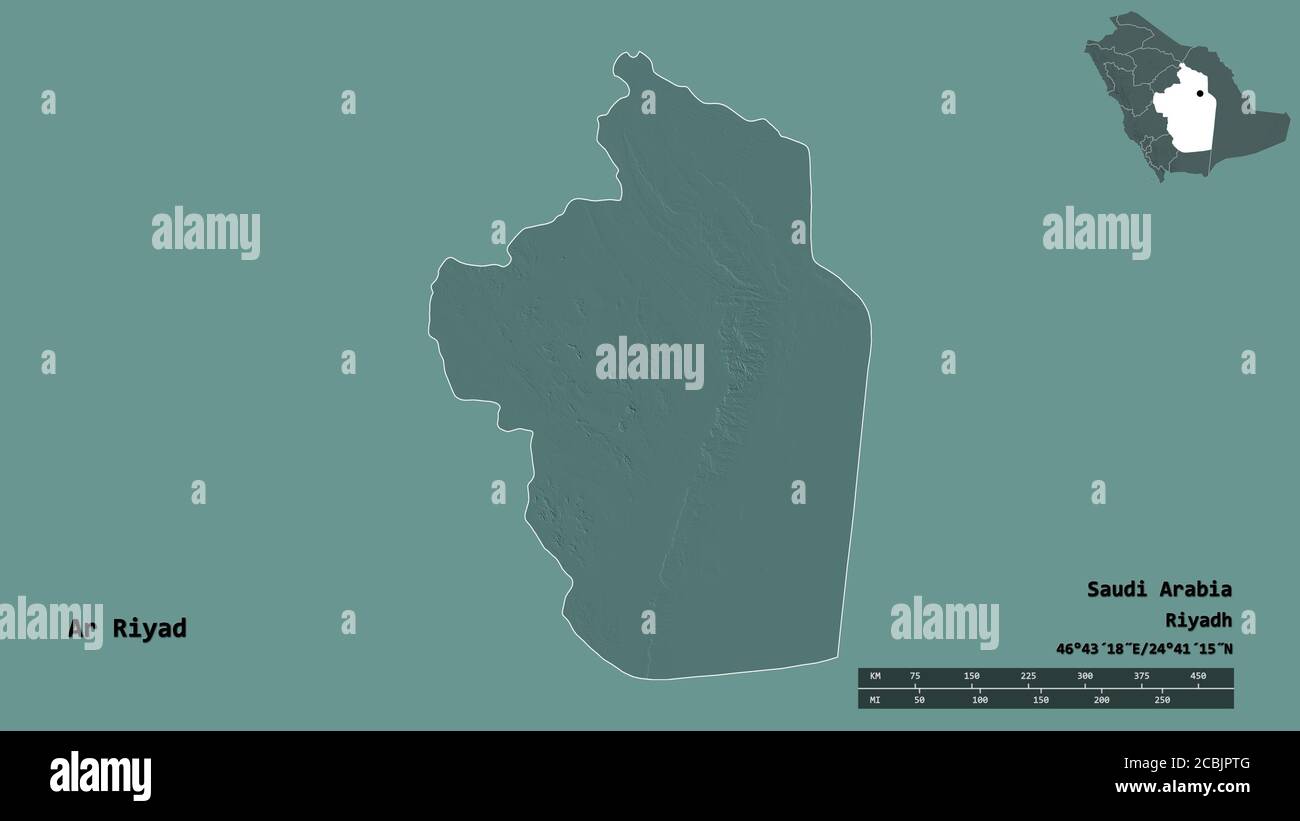 Shape of Ar Riyad, region of Saudi Arabia, with its capital isolated on ...