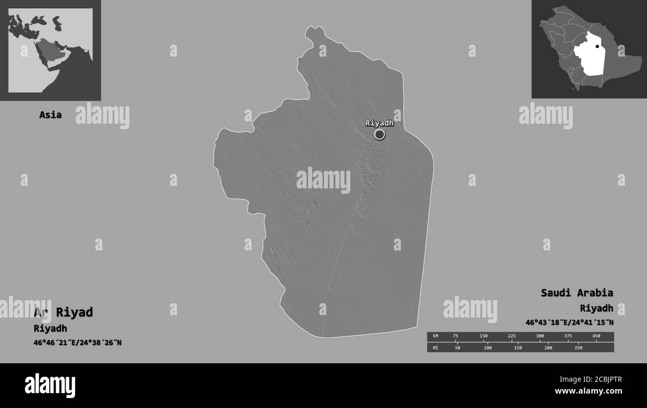 Shape of Ar Riyad, region of Saudi Arabia, and its capital. Distance ...