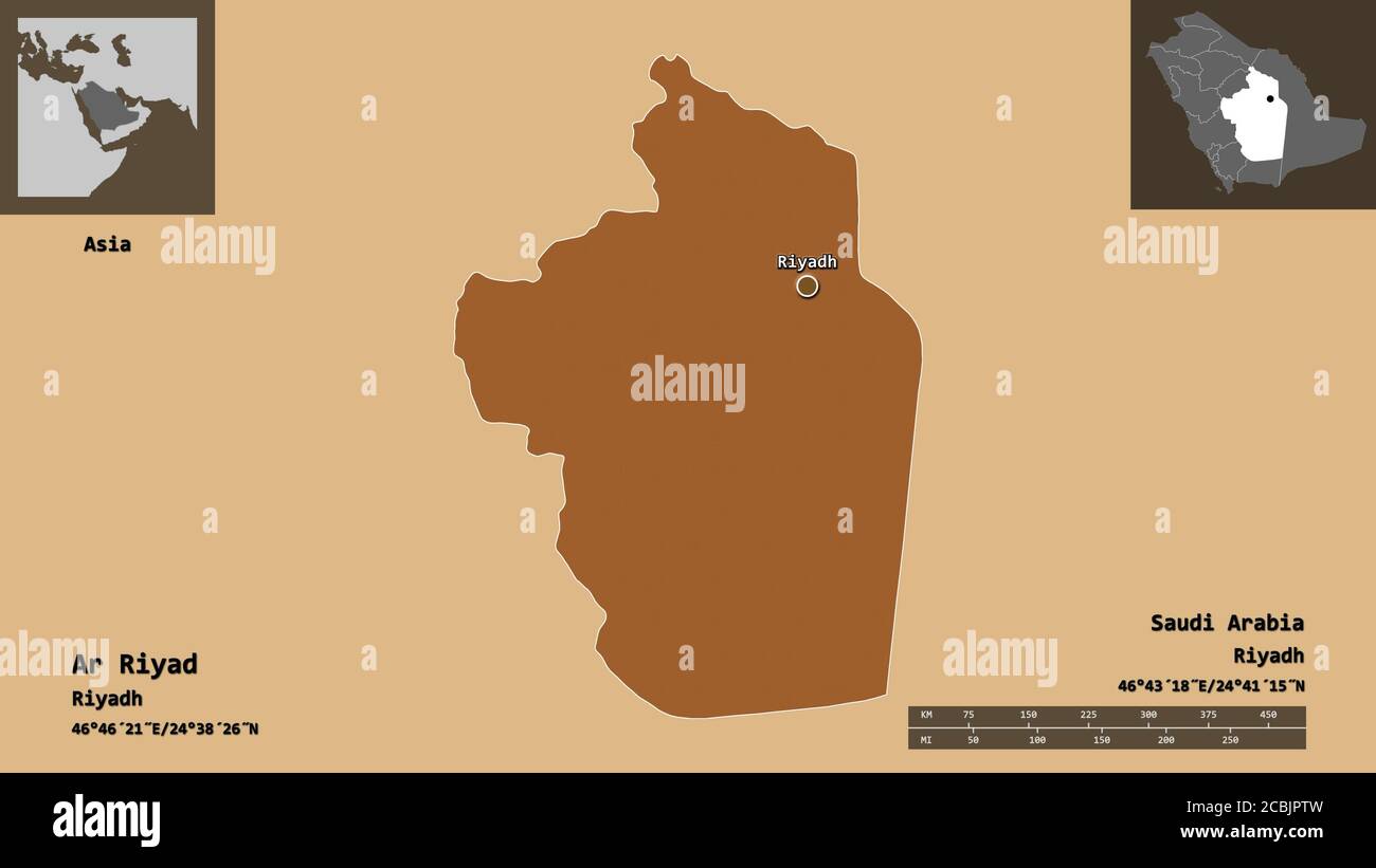 Shape of Ar Riyad, region of Saudi Arabia, and its capital. Distance ...