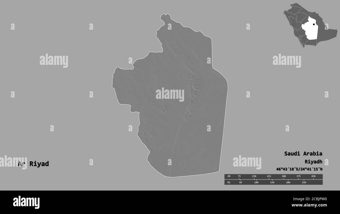 Shape of Ar Riyad, region of Saudi Arabia, with its capital isolated on ...