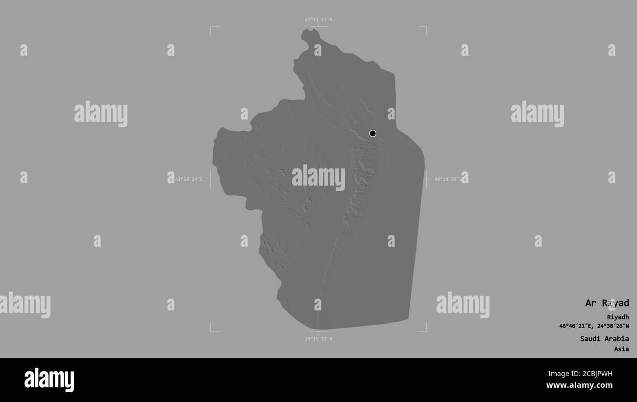Area of Ar Riyad, region of Saudi Arabia, isolated on a solid ...