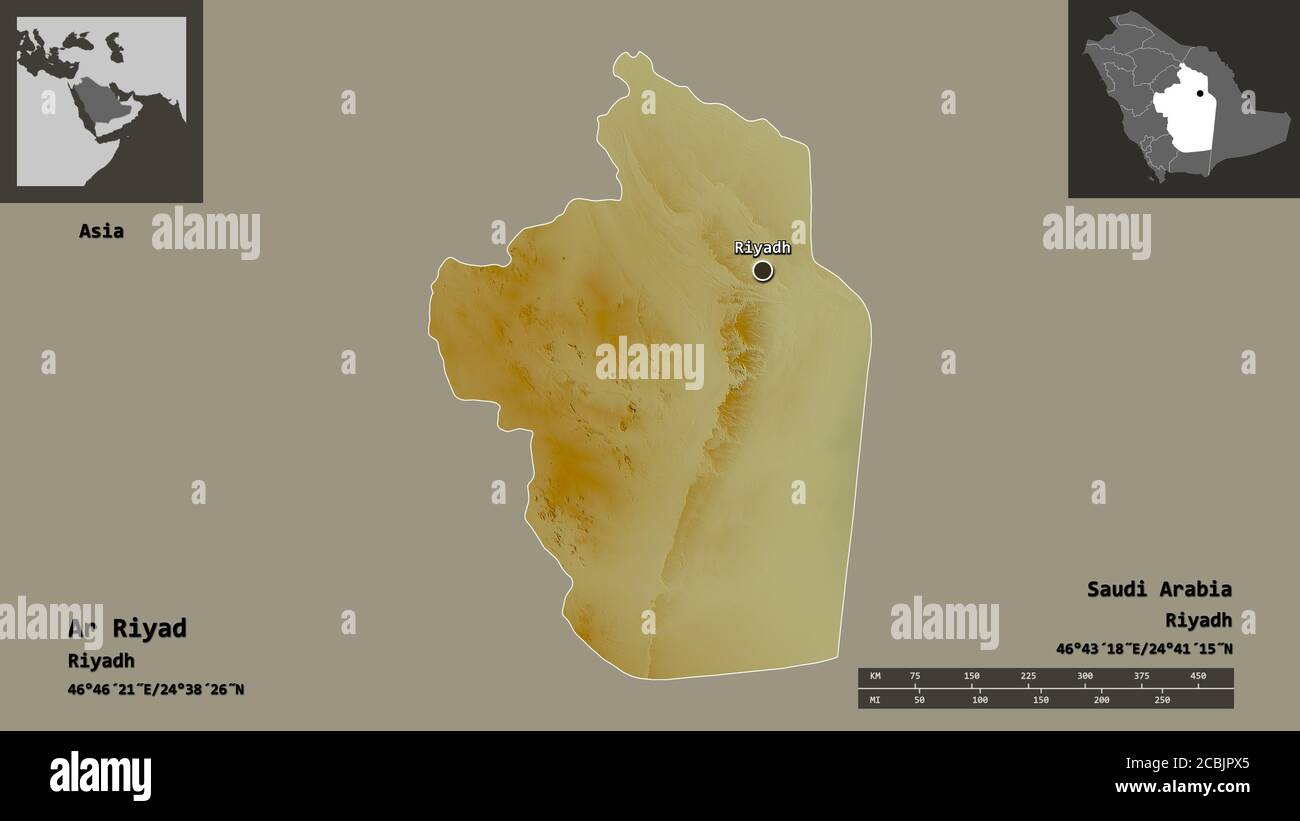 Shape of Ar Riyad, region of Saudi Arabia, and its capital. Distance ...