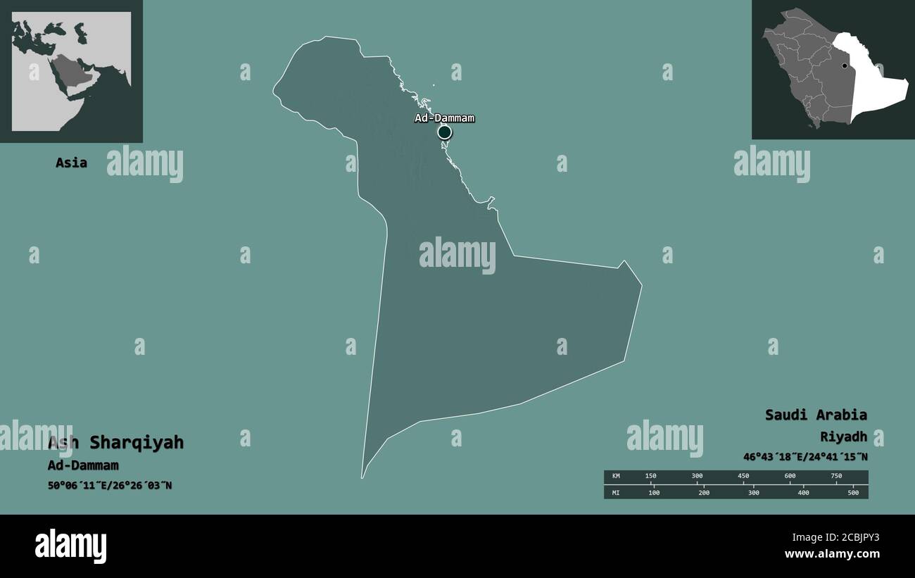 Shape of Ash Sharqiyah, region of Saudi Arabia, and its capital ...