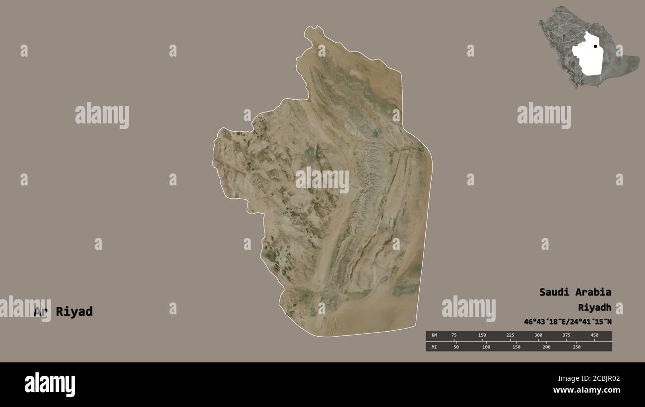 Shape of Ar Riyad, region of Saudi Arabia, with its capital isolated on ...