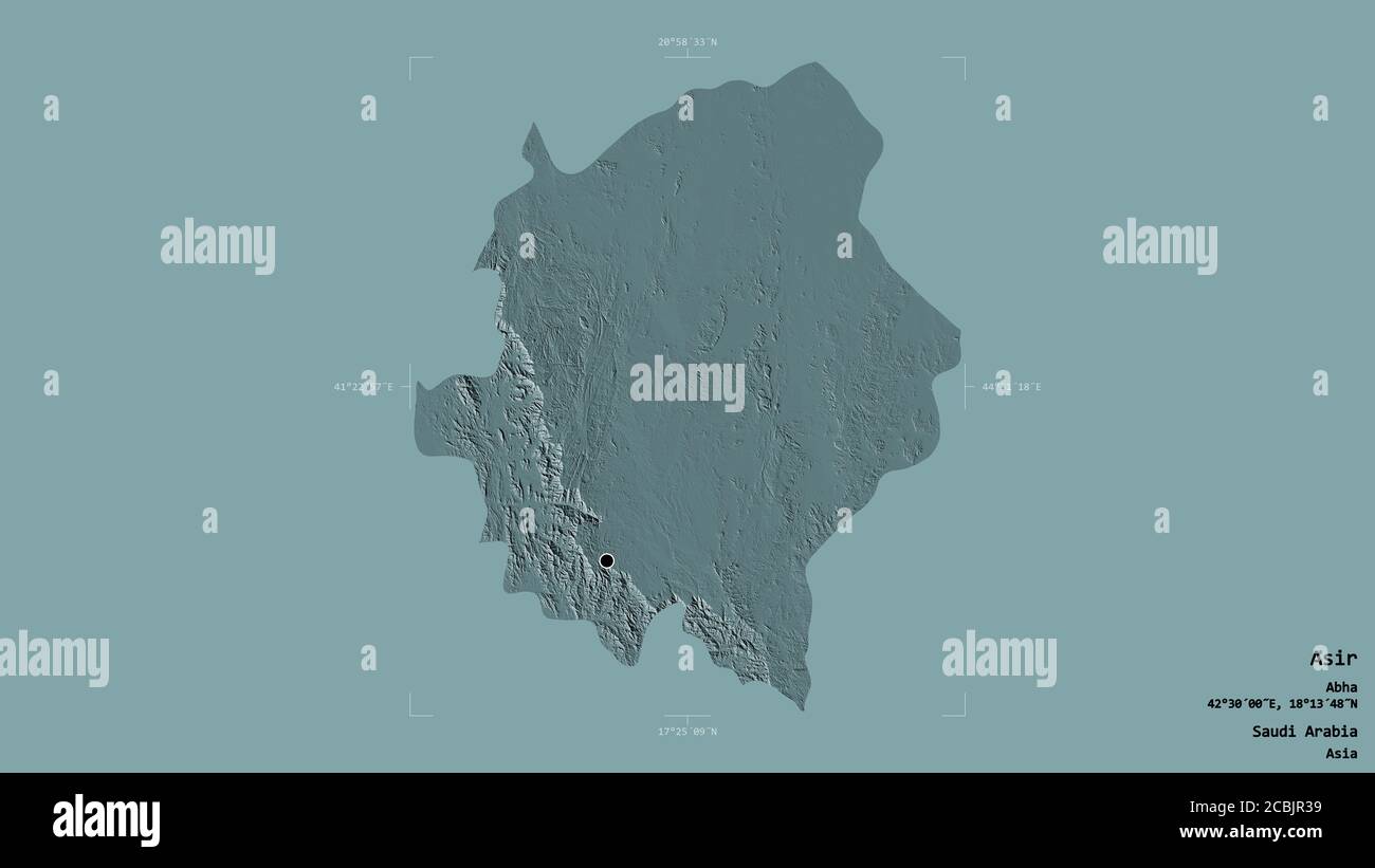 Area of Asir, region of Saudi Arabia, isolated on a solid background in ...