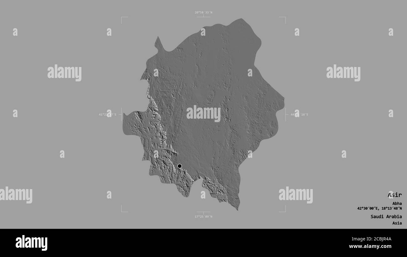 Area of Asir, region of Saudi Arabia, isolated on a solid background in ...