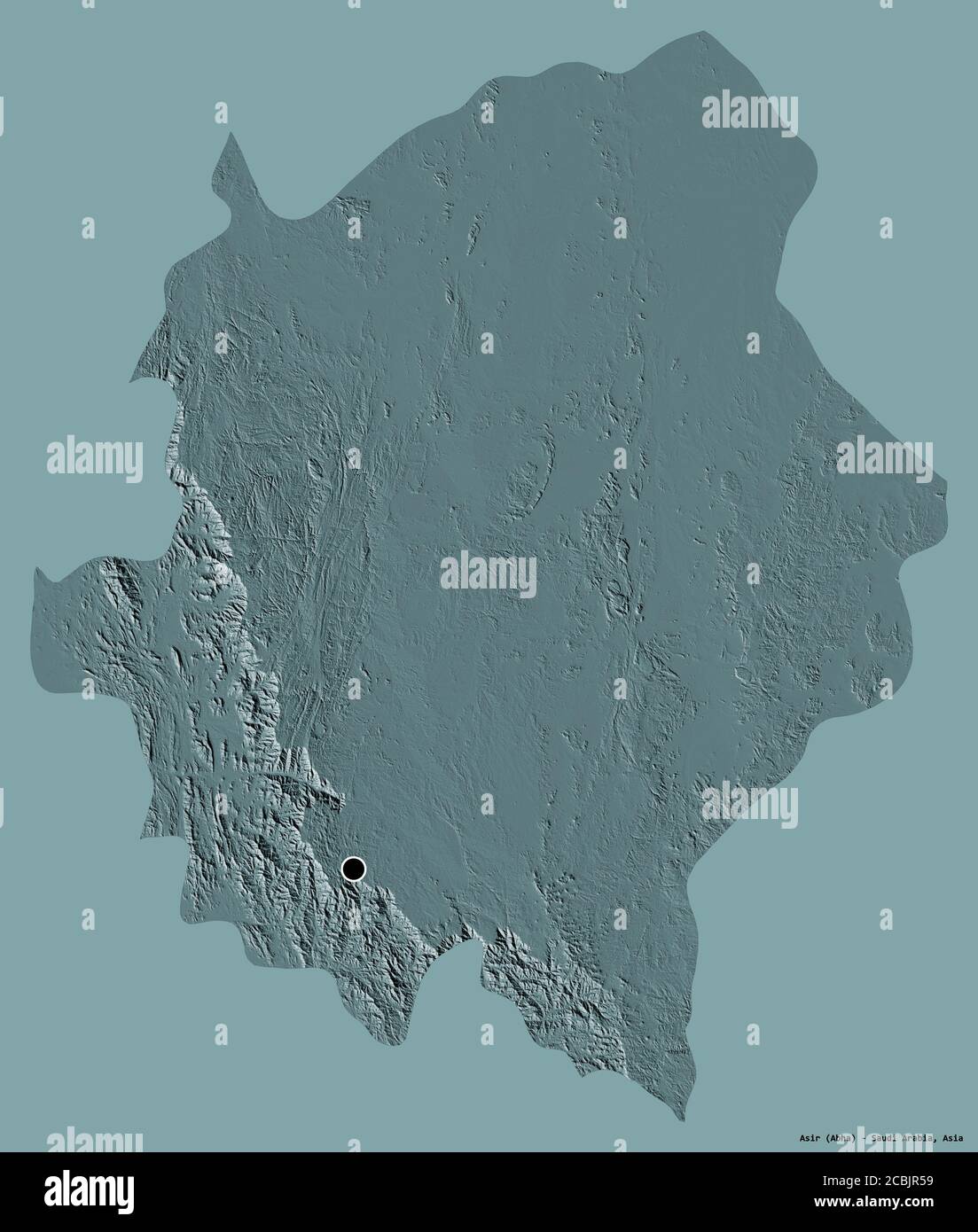 Shape of Asir, region of Saudi Arabia, with its capital isolated on a ...
